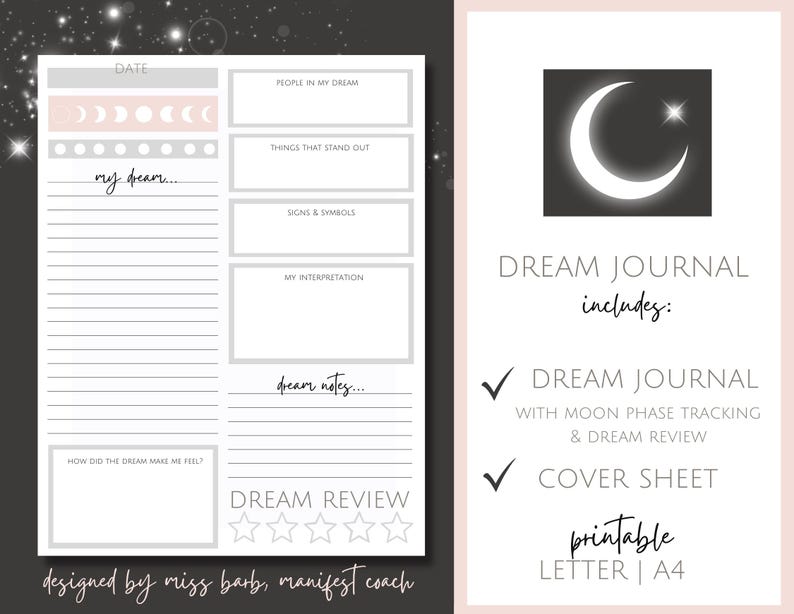 Printable DREAM JOURNAL for Tracking Your Dreams, Dream Journal ...