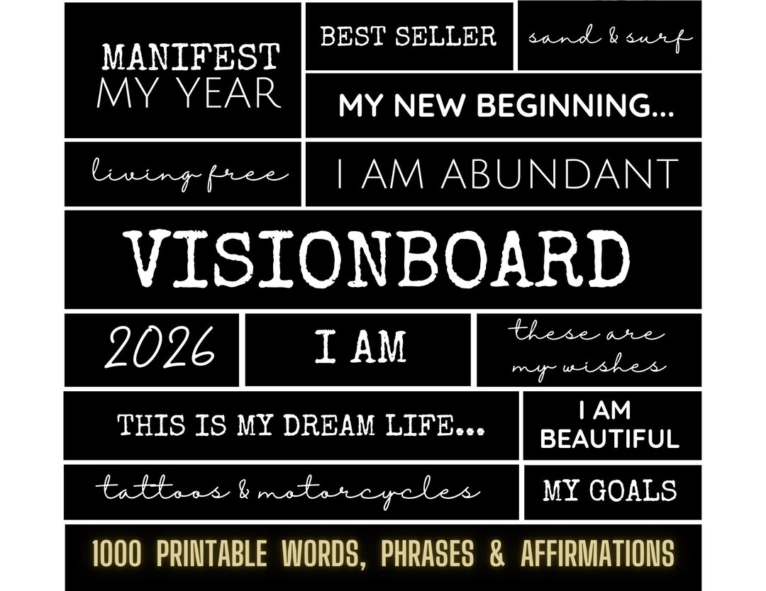 2026 Vision Board Words Phrases and Affirmations Printable for Creating ...