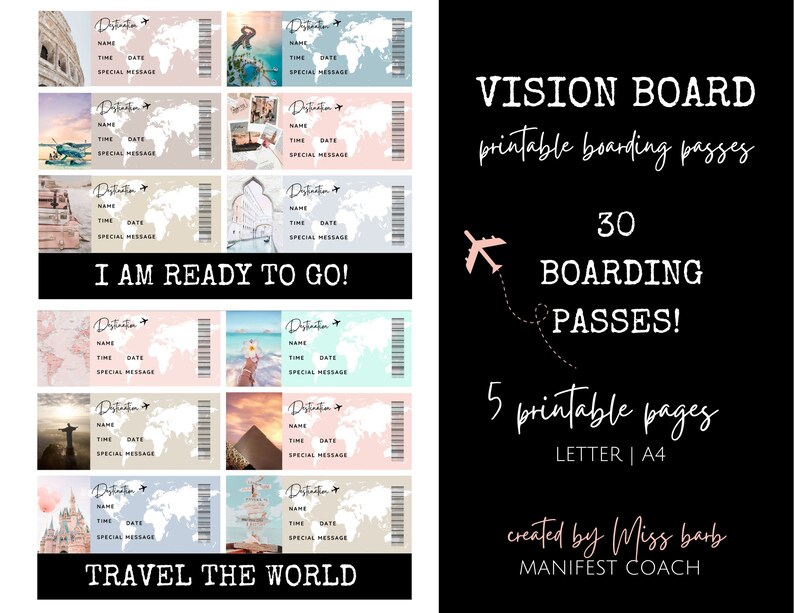 Vision Board Printable Boarding Passes to Manifest Travel and Vacation ...