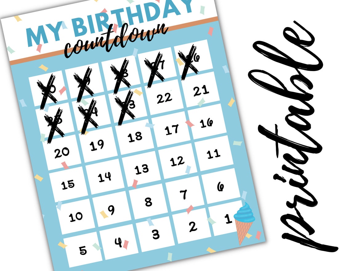 Birthday Countdown, 30 Day Birthday Countdown, Kids Countdown Blue Ice ...