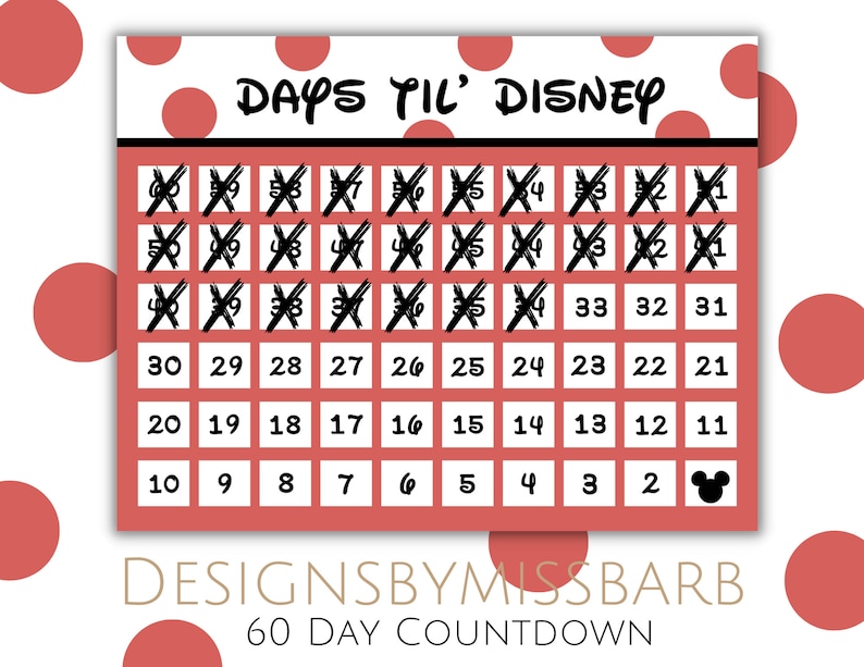 Printable Vacation Countdown, 60 Days Until Your Magical Vacation, 60 ...