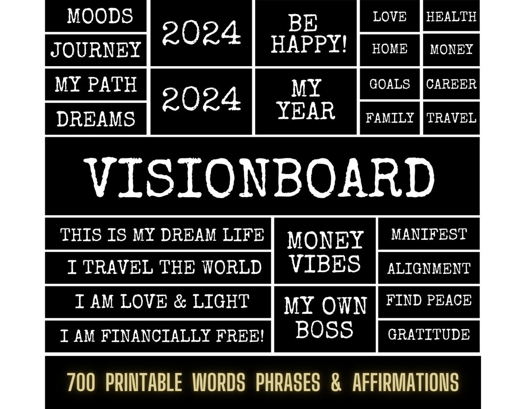 2024 Vision Board Words Phrases and Affirmations Printable Kit for Creating a Vision Board, 700 ...