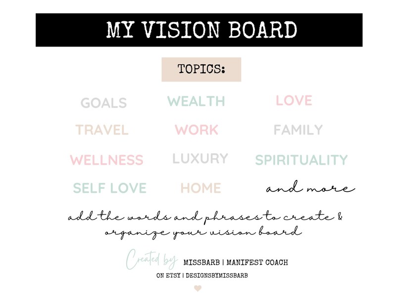 Vision Board Words Phrases Affirmations and Quotes to Create and ...