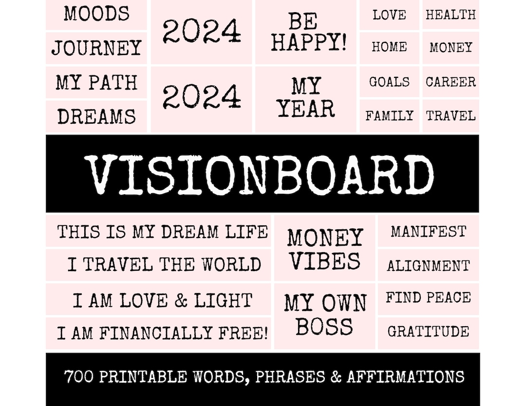 Vision Board Words, Phrases and Affirmations Printable, 2024 My Year ...
