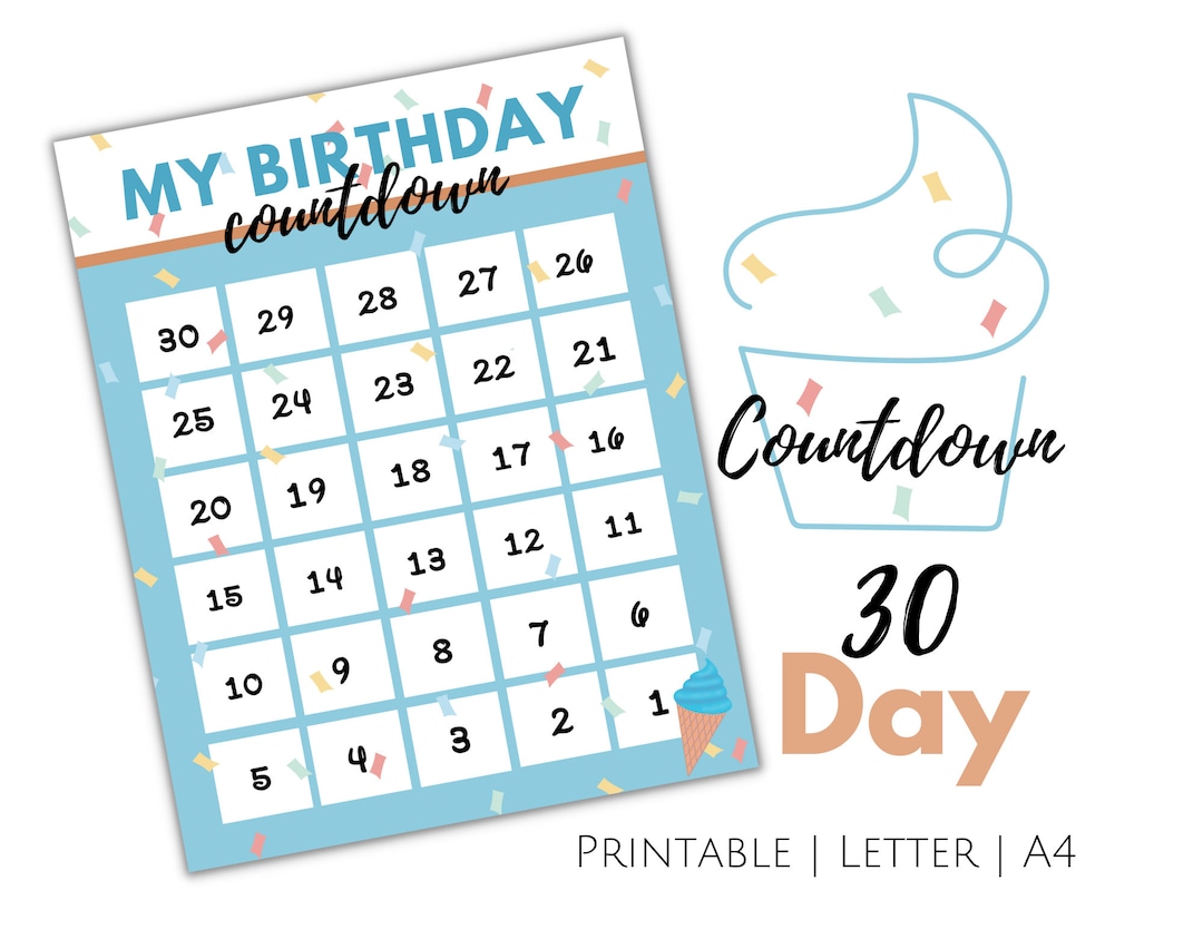Birthday Countdown, 30 Day Birthday Countdown, Kids Countdown Blue Ice ...