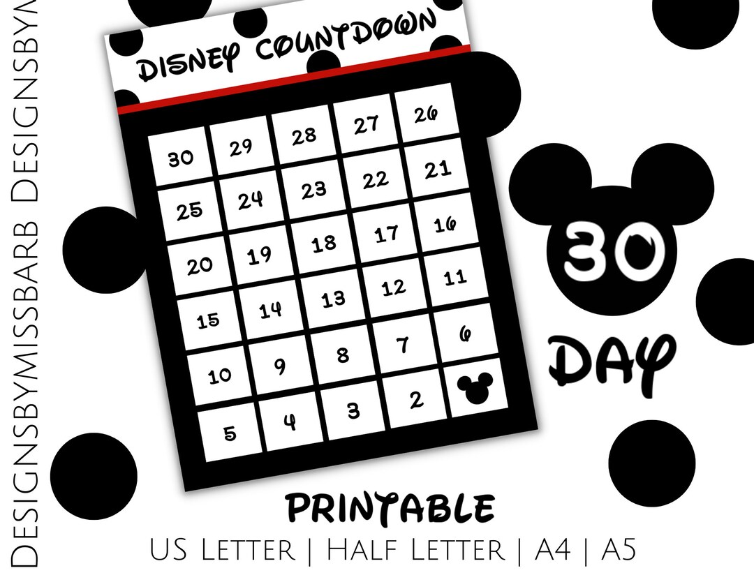 30 Days Til, Printable Vacation Countdown, 30 Day Vacation Countdown ...