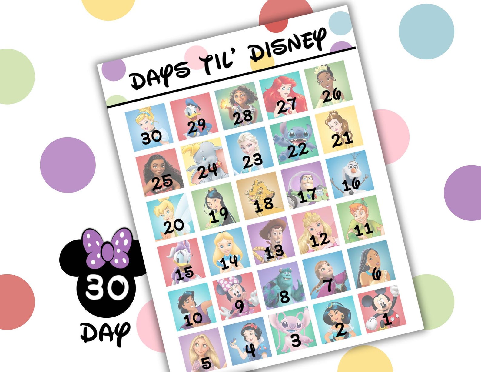 30 Day Countdown Printable, Count Down the Days Until Your Magical ...