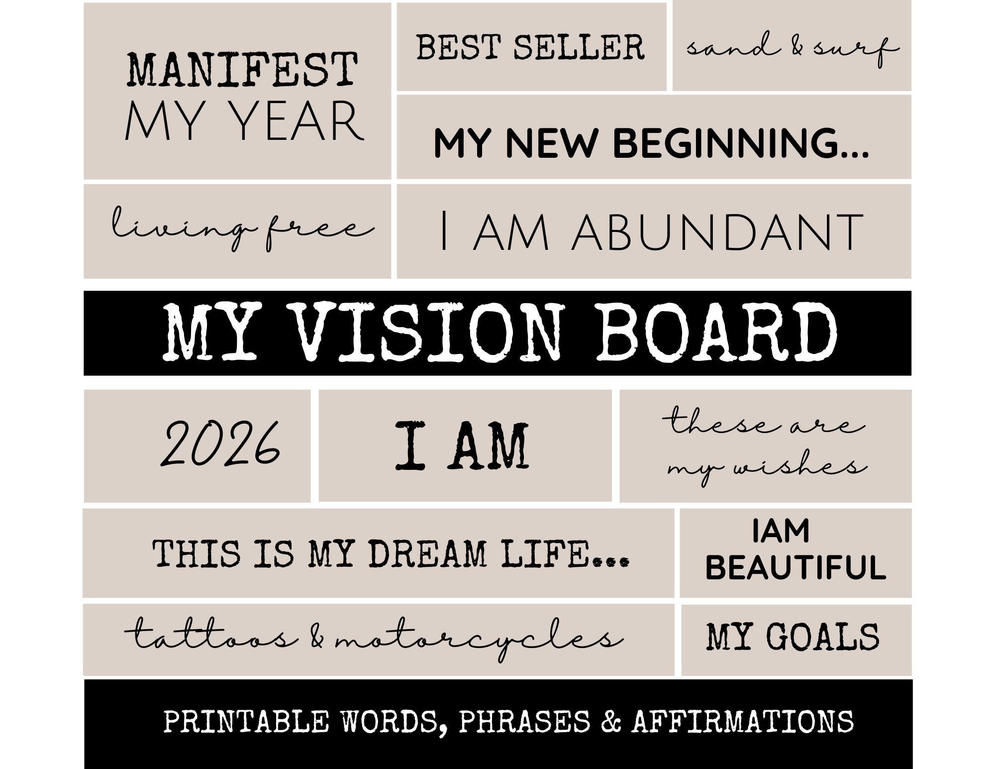 Vision Board Words Phrases and Affirmations Printable Kit for Creating ...
