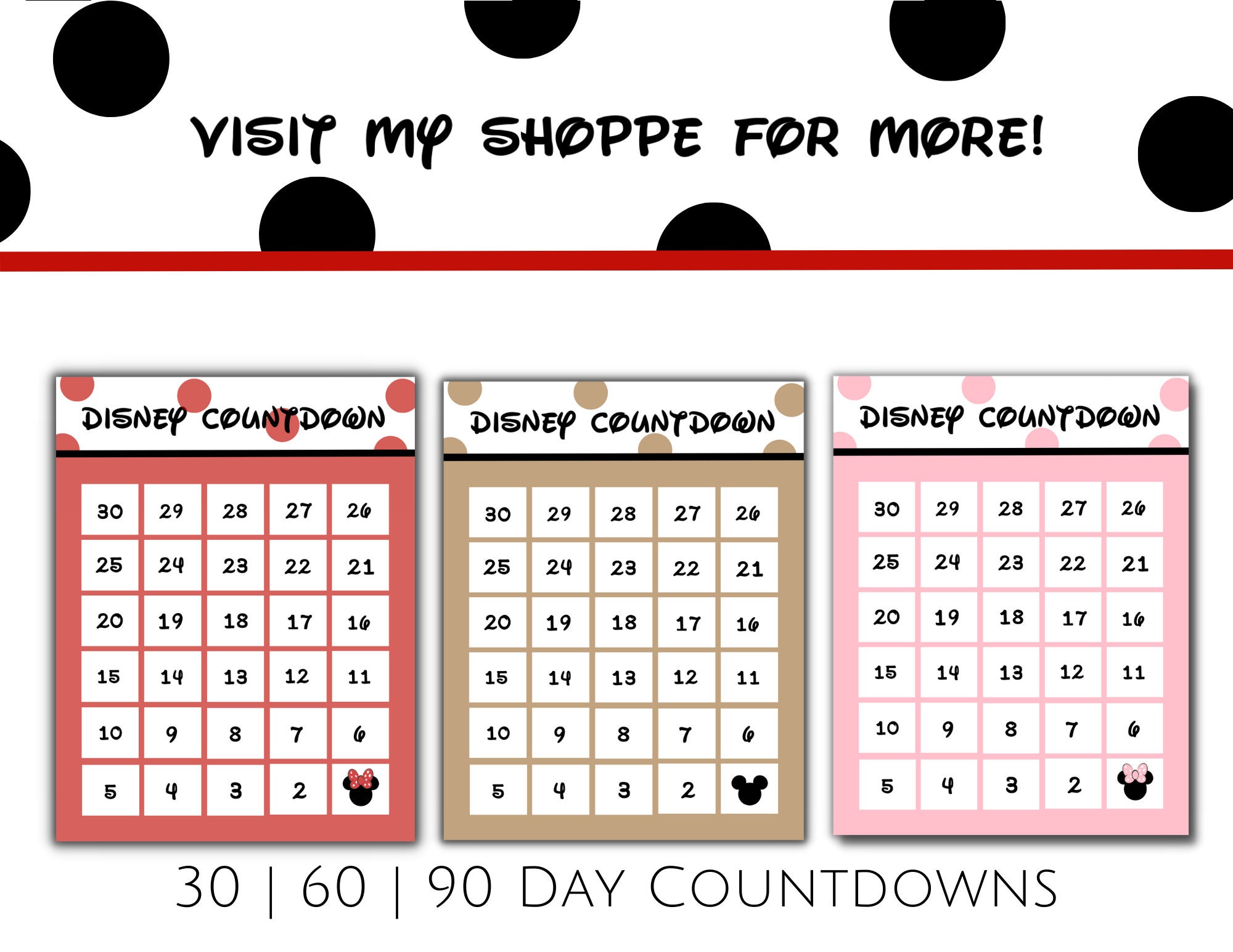 10 Day Vacation Countdown Printable, Minnie Countdown, 10 Days Until ...
