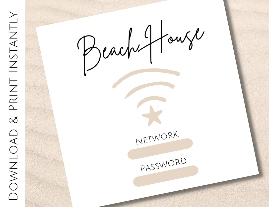 Printable Wifi Password Sign for Beach House, Square Sizes, Air Bnb ...