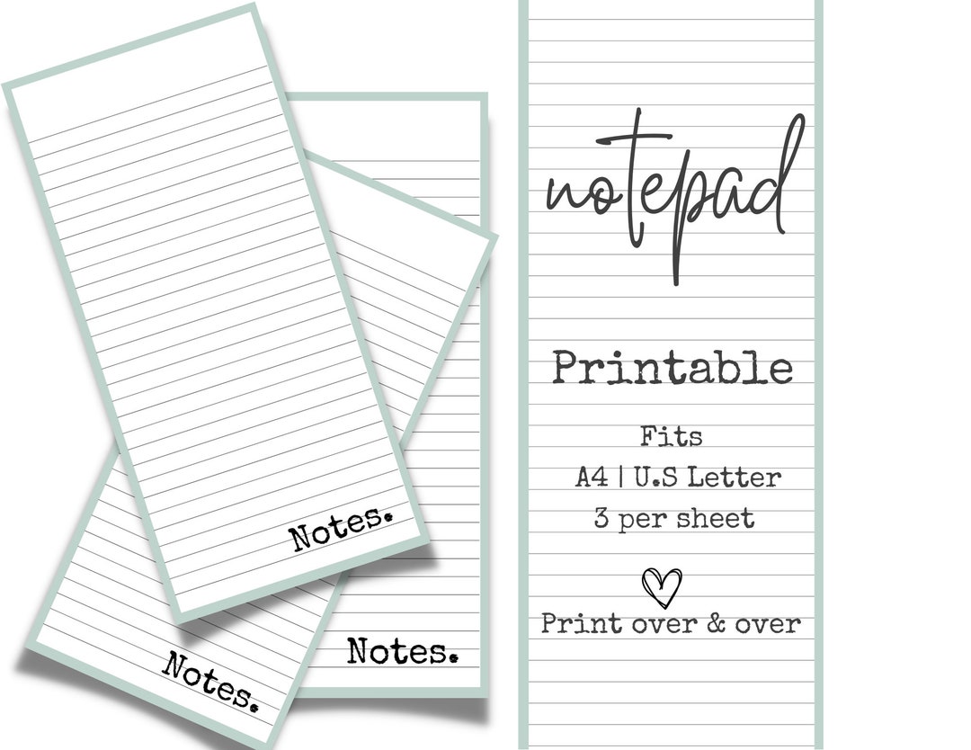 Printable Notepad for Writing Notes, Lists, Grocery, to Do and Planning ...