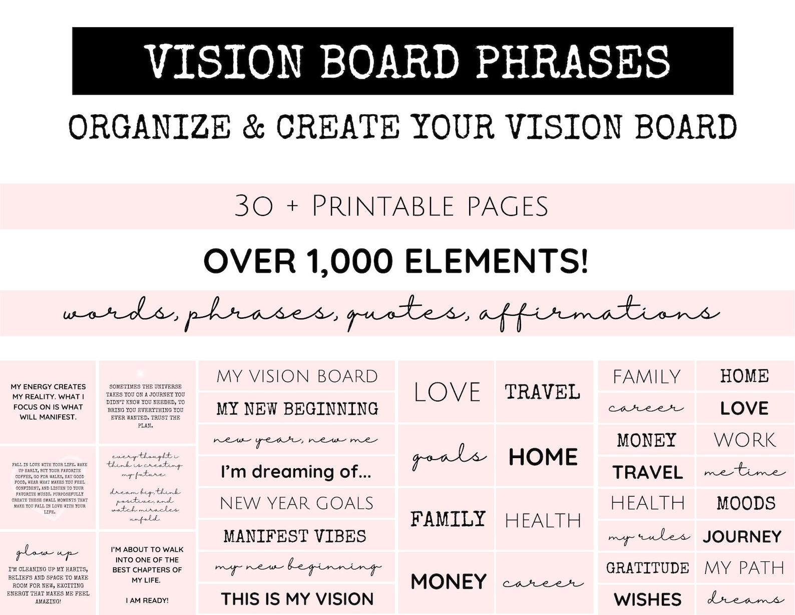 Vision Board Words, Phrases and Affirmations Printable, 30 Printable ...