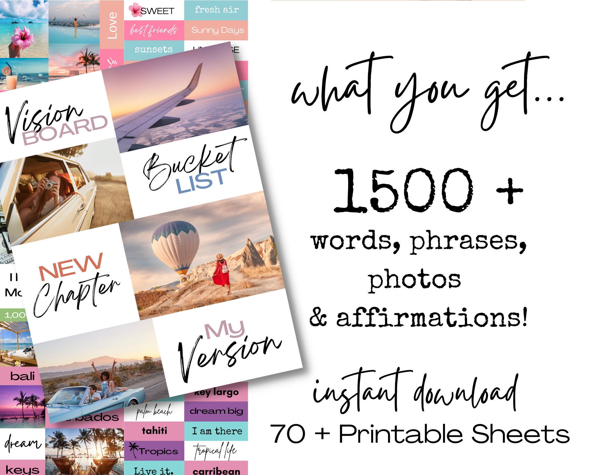 Vision Board Bundle With 70 Printable Pages, 1500 Elements to Create a ...