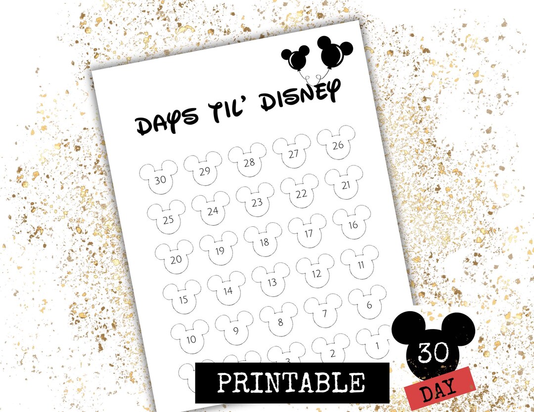 Mickey 30 Day Printable Countdown, Count Down the Days Until Your ...