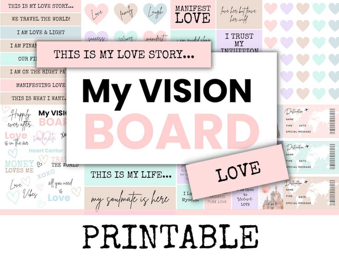 Love Vision Board Printable, Manifest Love With Love Affirmations, Love ...