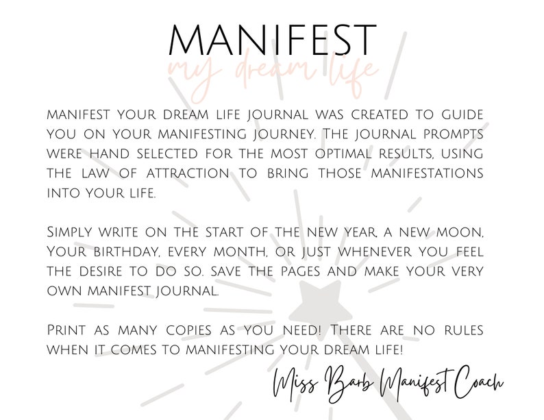 Manifest Journal for Creating Your DREAM LIFE, Printable Manifestation ...