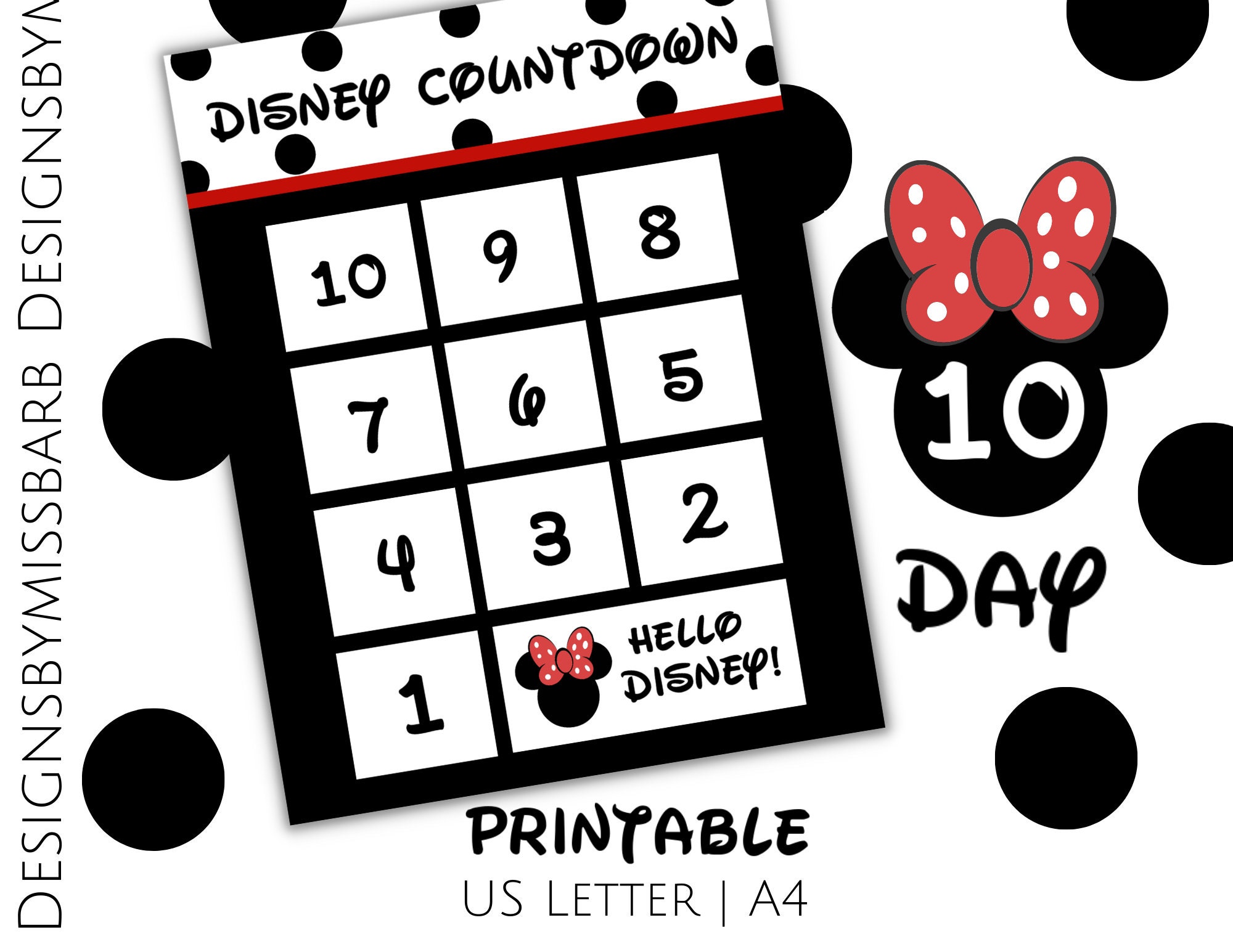 10 Day Vacation Countdown Printable Minnie Countdown 10 Days - Etsy