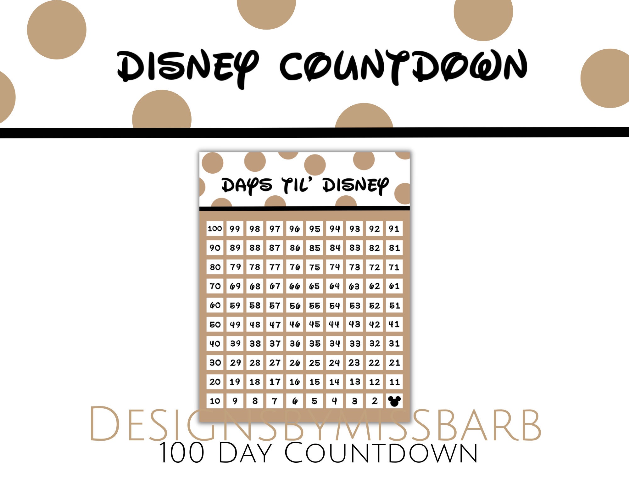 Vacation Countdown Printable 100 Days Until Your Magical - Etsy