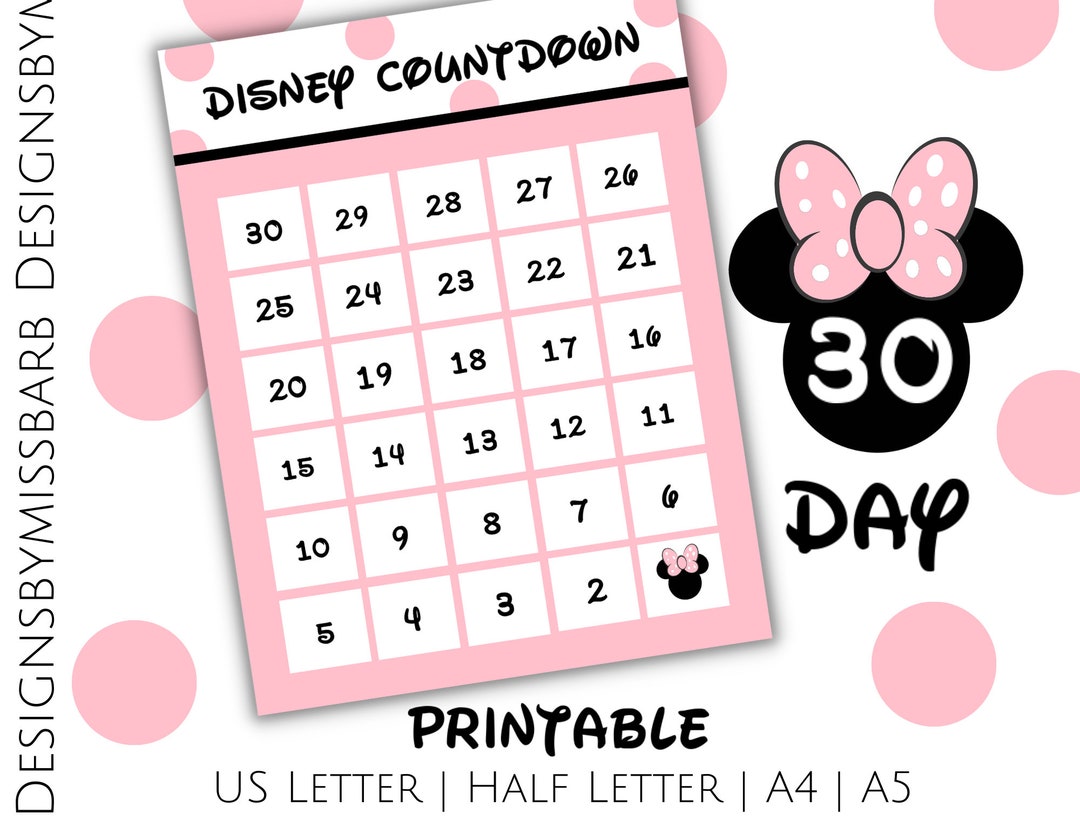 30 Day Vacation Countdown Printable Pink Minnie Inspiration - Etsy