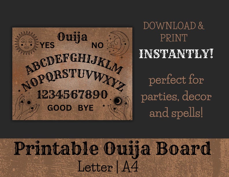 Printable Ouija Board for Parties, Decorations, Spells, Moon Rituals ...