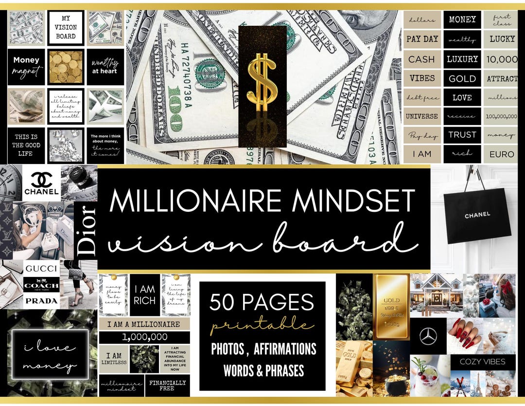 2025 Millionaire Mindset Vision Board Printable Kit With Affirmations ...