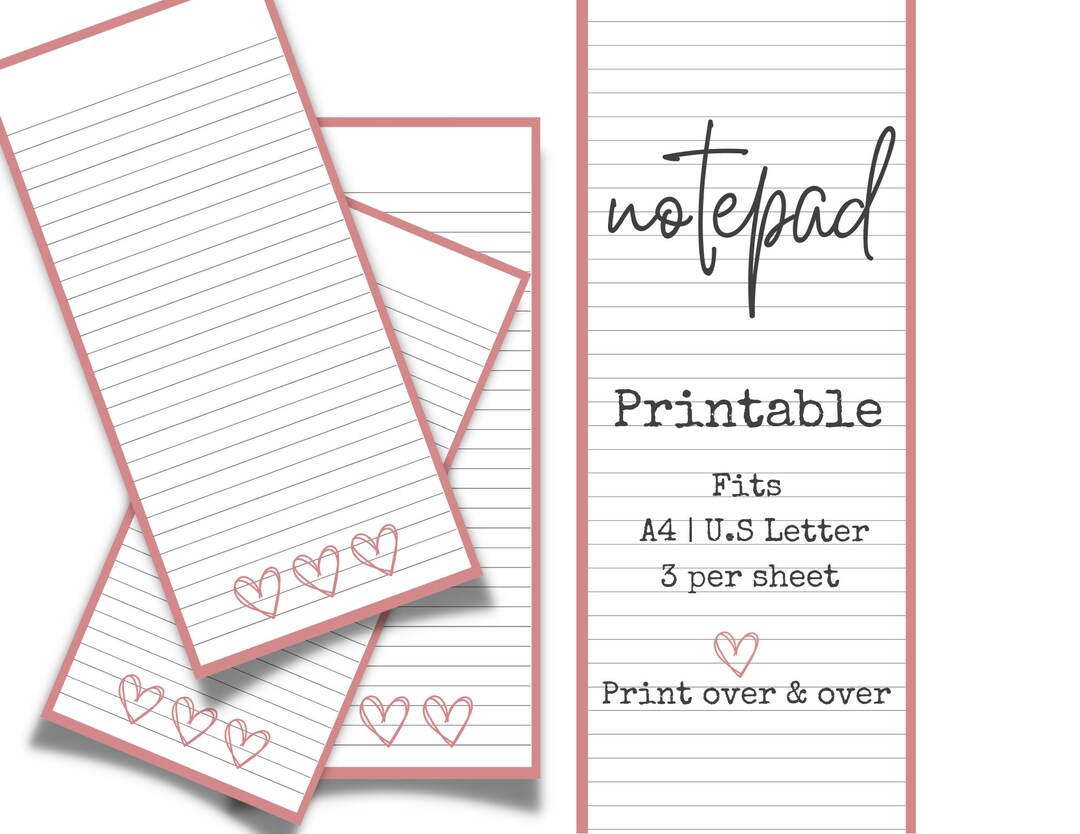 Printable Heart Note Paper for Grocery Lists, Note Taking, to Do List ...