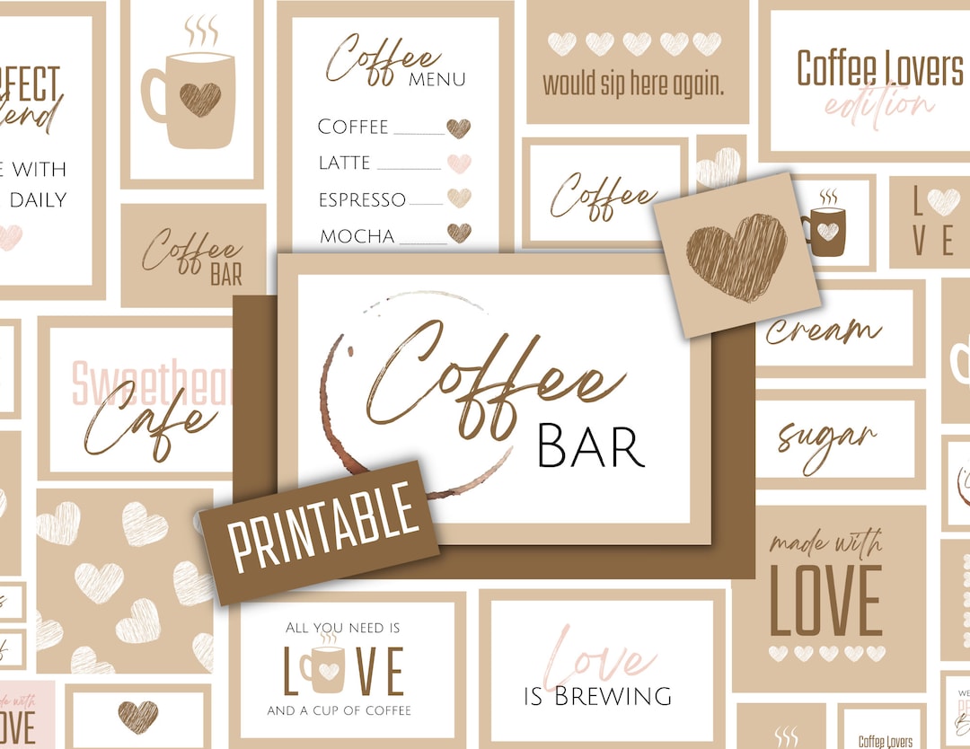Coffee Bar Sign Printable Collage With 50 Coffee Signs and Pictures for ...