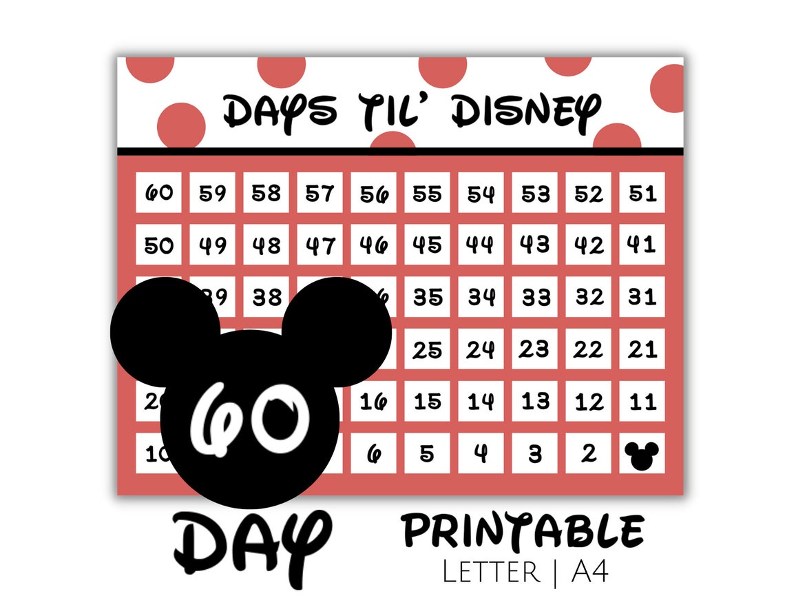 Printable Vacation Countdown, 60 Days Until Your Magical Vacation, 60 ...