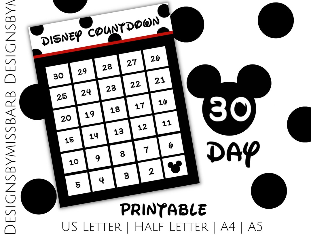 30 Days Til, Printable Vacation Countdown, 30 Day Vacation Countdown ...