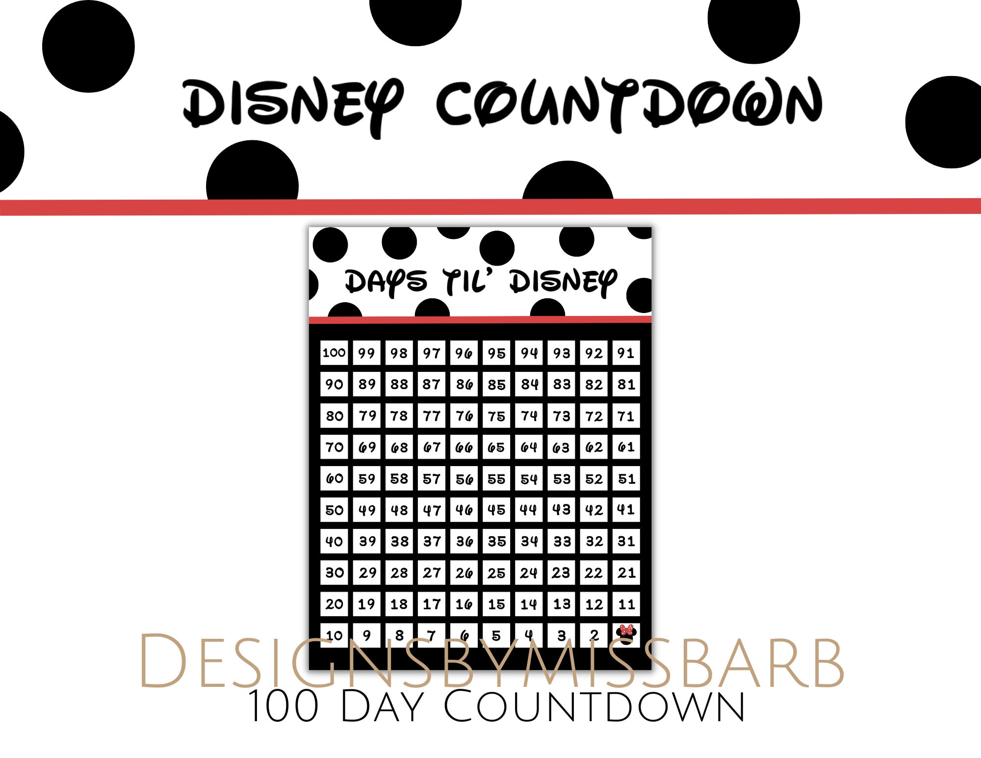 100 Days Til' Your Magical Vacation, Printable Vacation Countdown ...