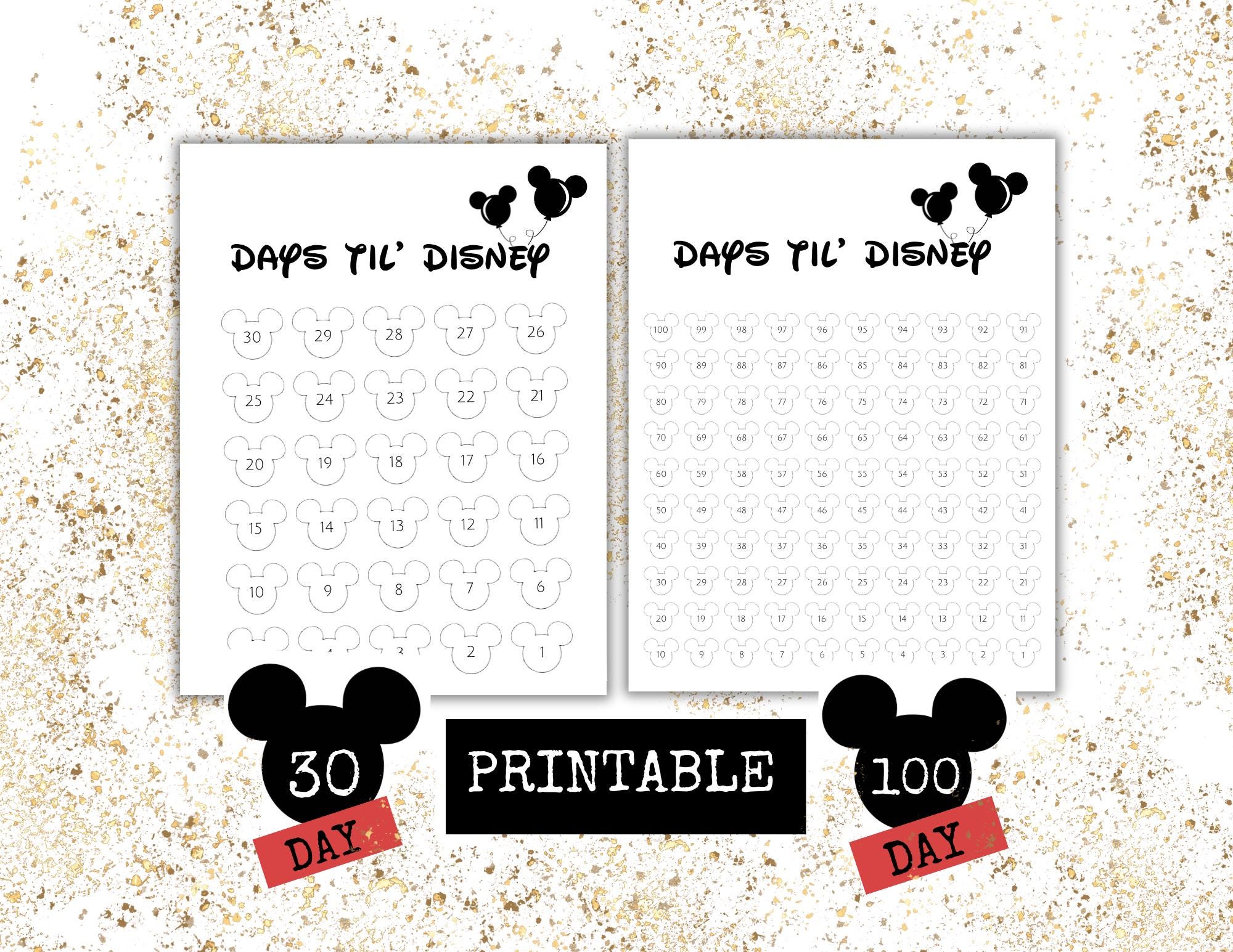 Mickey Printable Countdown Bundle, 30 and 100 Days to WDW Vacation ...