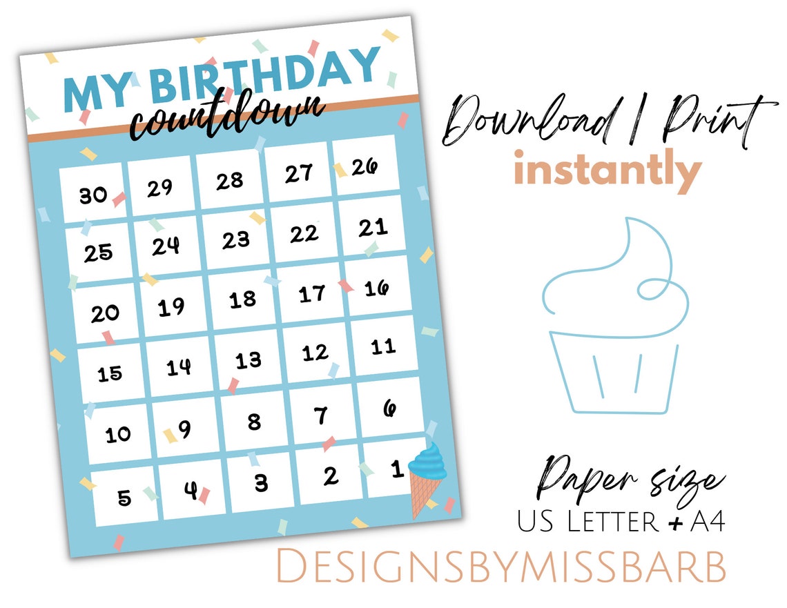 Birthday Countdown, 30 Day Birthday Countdown, Kids Countdown Blue Ice ...