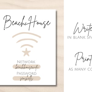 New! Wifi Password Printable Sign for Beach House, Air Bnb Wifi Sign, 4 ...