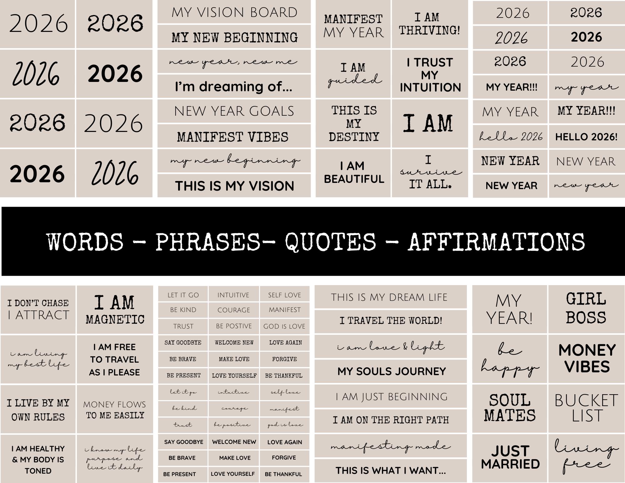 Vision Board Words Phrases and Affirmations Printable Kit for Creating ...