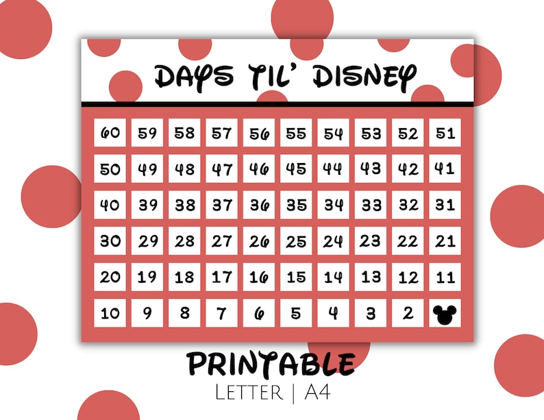 Printable Vacation Countdown, 60 Days Until Your Magical Vacation, 60 ...