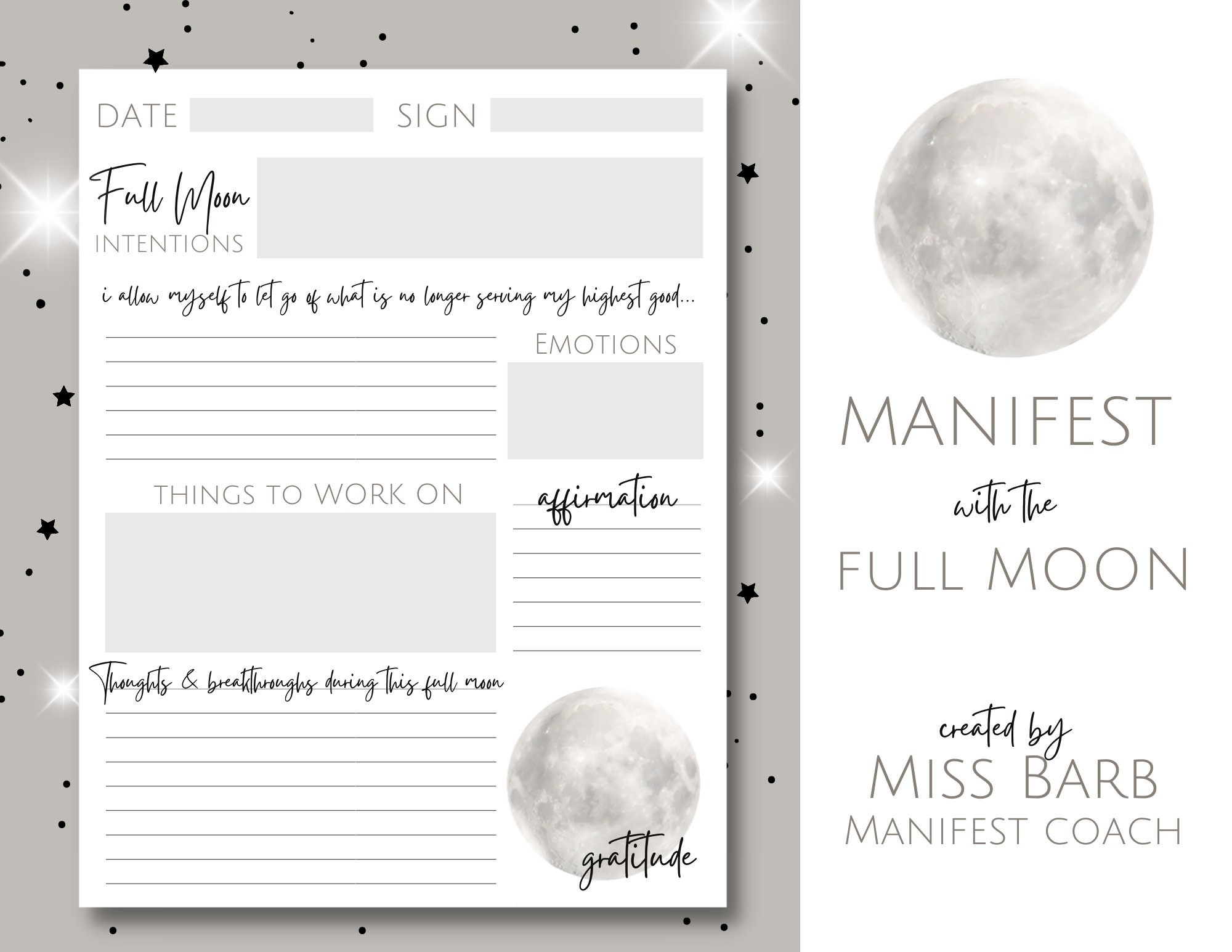 Printable Full Moon Journal Pages for Manifesting With the Moon, Full ...