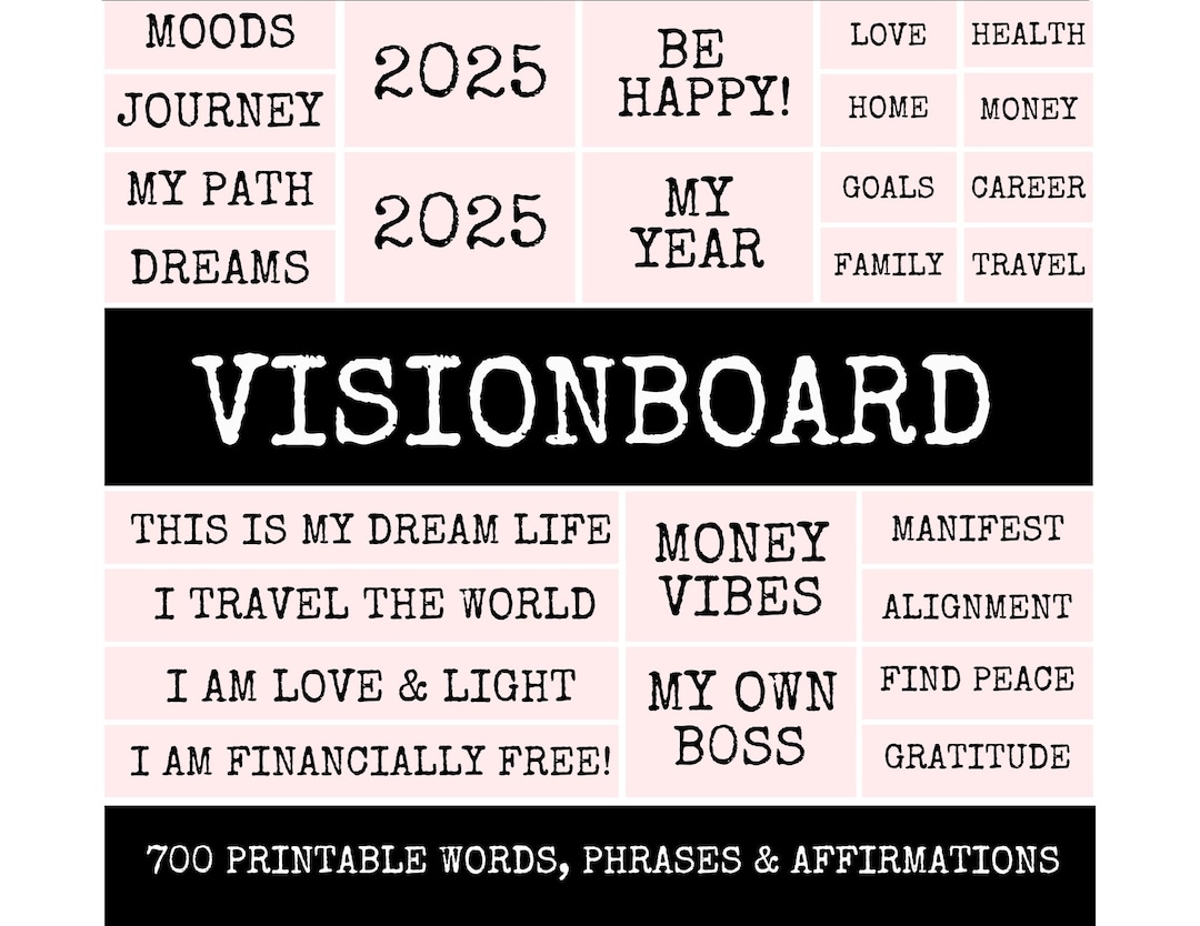 Vision Board Words, Phrases and Affirmations Printable, 25 Printable ...