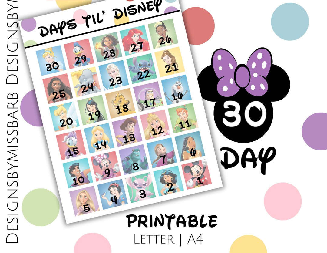 30 Day Countdown Printable, Count Down the Days Until Your Magical ...