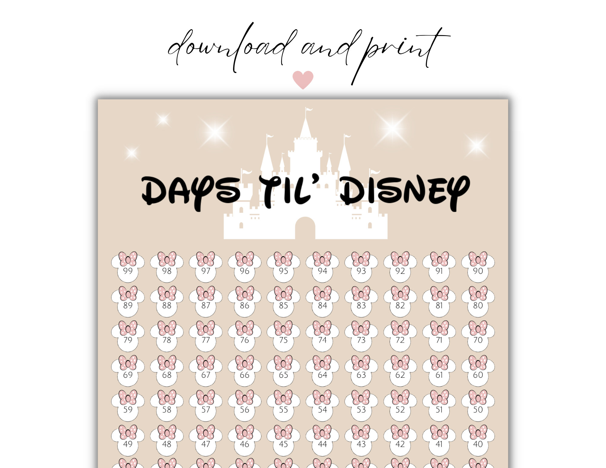 Printable Minnie Countdown, Count Down the Days Until Your Magical ...