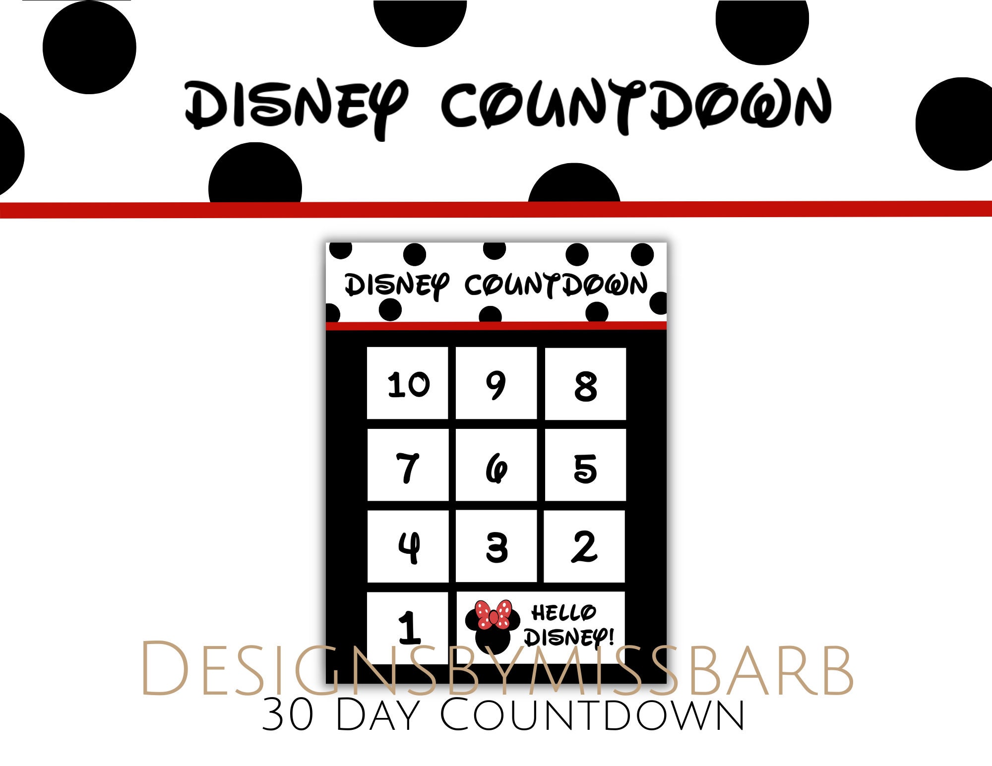 10 Day Vacation Countdown Printable Minnie Countdown 10 Days - Etsy
