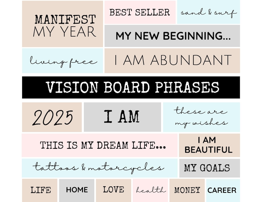 Vision Board Words Phrases Affirmations and Quotes to Create and ...