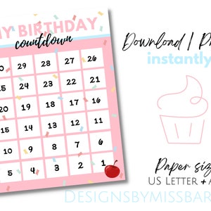 Countdown to Birthday, Printable 30 Day Birthday Countdown, Kids ...