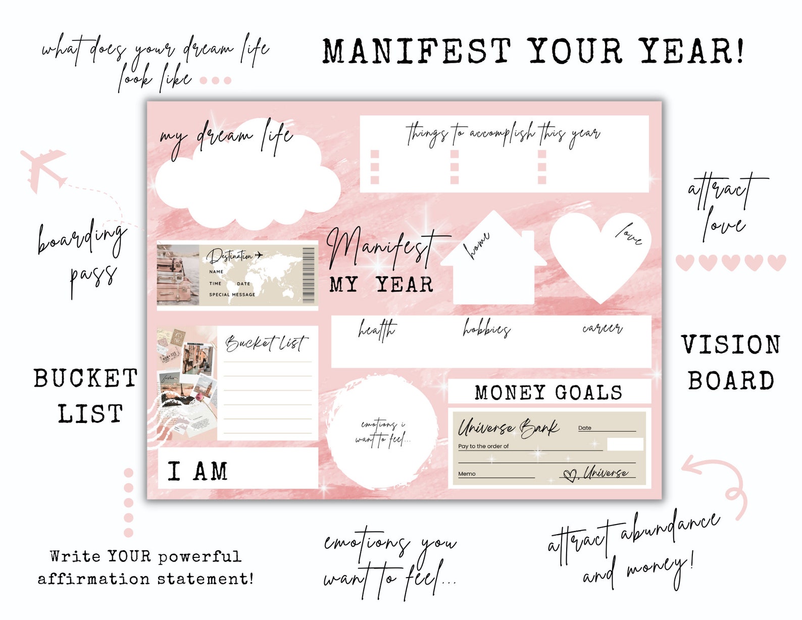 Vision Board Printable Worksheet for Manifesting Your Best Year, 2026 ...