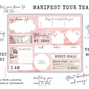 Vision Board Printable Worksheet for Manifesting Your Best Year, 2025 ...