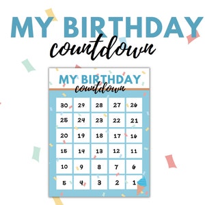 Birthday Countdown, 30 Day Birthday Countdown, Kids Countdown Blue Ice ...