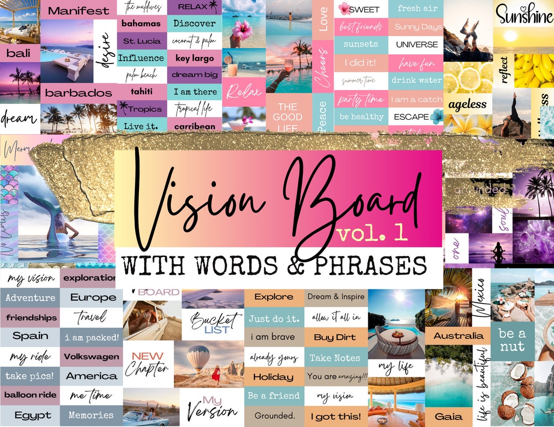 Vision Board Bundle With 70 Printable Pages, 1500 Elements to Create a ...