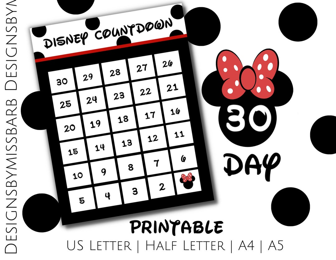 Magical Inspired Vacation Countdown, 30 Day Vacation Countdown, Size US ...