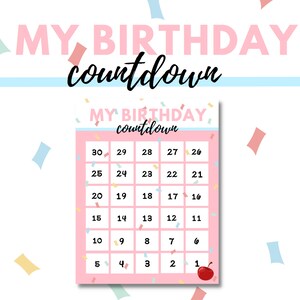 Countdown to Birthday, Printable 30 Day Birthday Countdown, Kids ...
