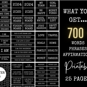 2024 Vision Board Words Phrases and Affirmations Printable Kit for ...