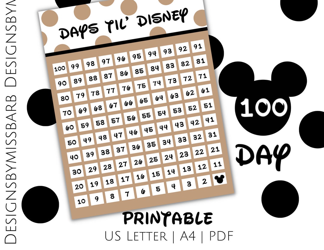 Vacation Countdown Printable, 100 Days Until Your Magical Vacation ...